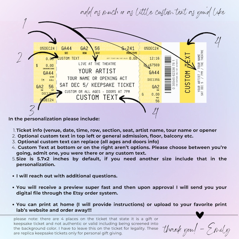 90s Nostalgic Concert Ticket: Personalized Music Gift (digital Download ...