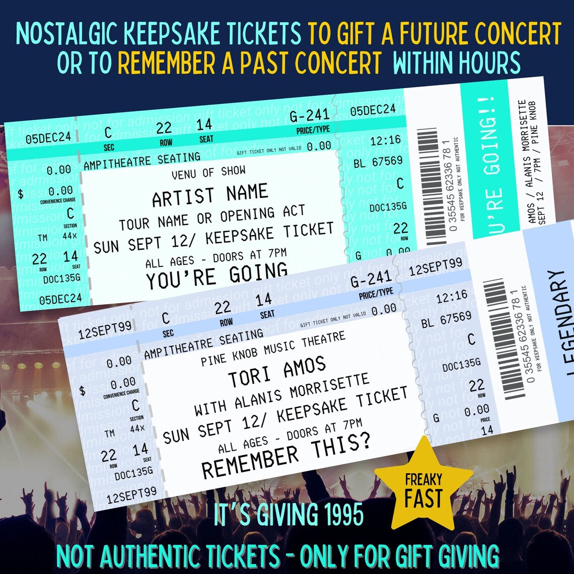 90s Nostalgic Concert Ticket: Personalized Music Gift (digital Download ...