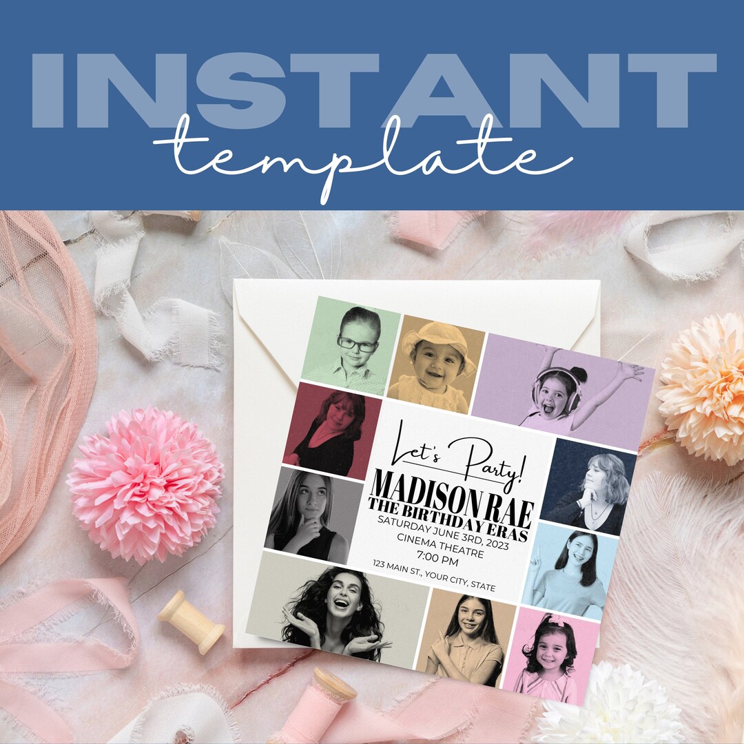 DIY Birthday Invitation Template, Custom Eras Photo Invitation Canva ...
