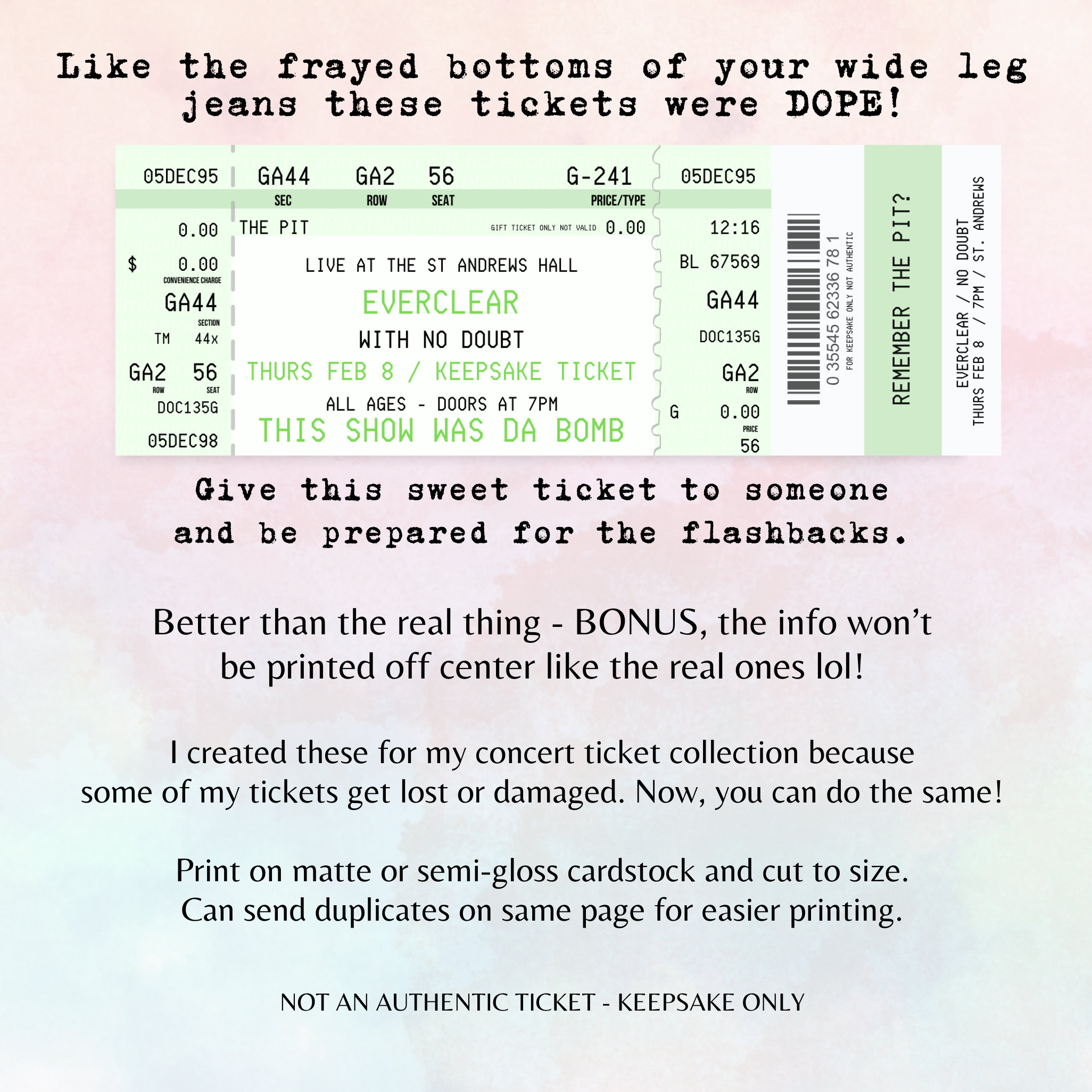 90s Nostalgic Concert Ticket: Personalized Music Gift (digital Download ...