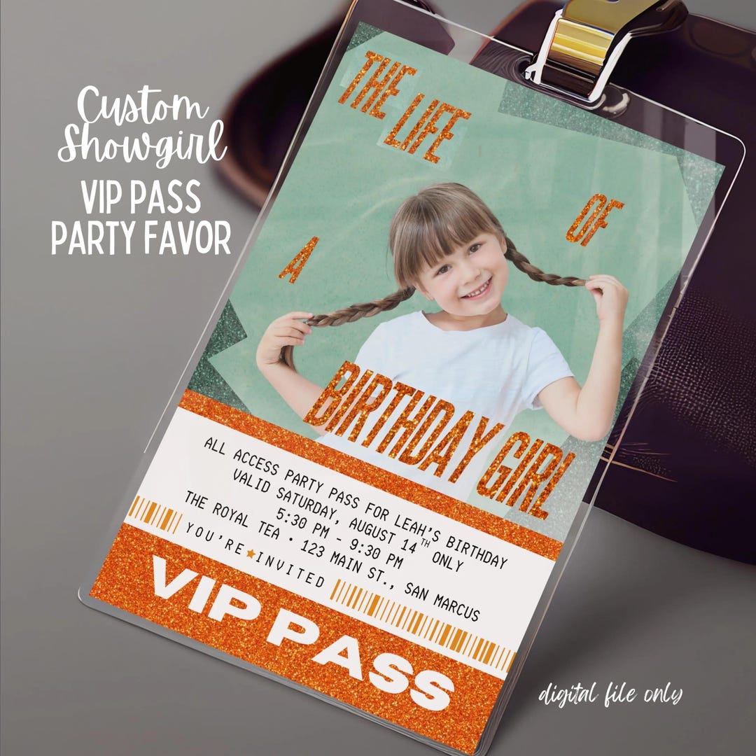 Printable Custom Backstage VIP Pass Party Favor, Lanyard Birthday ...