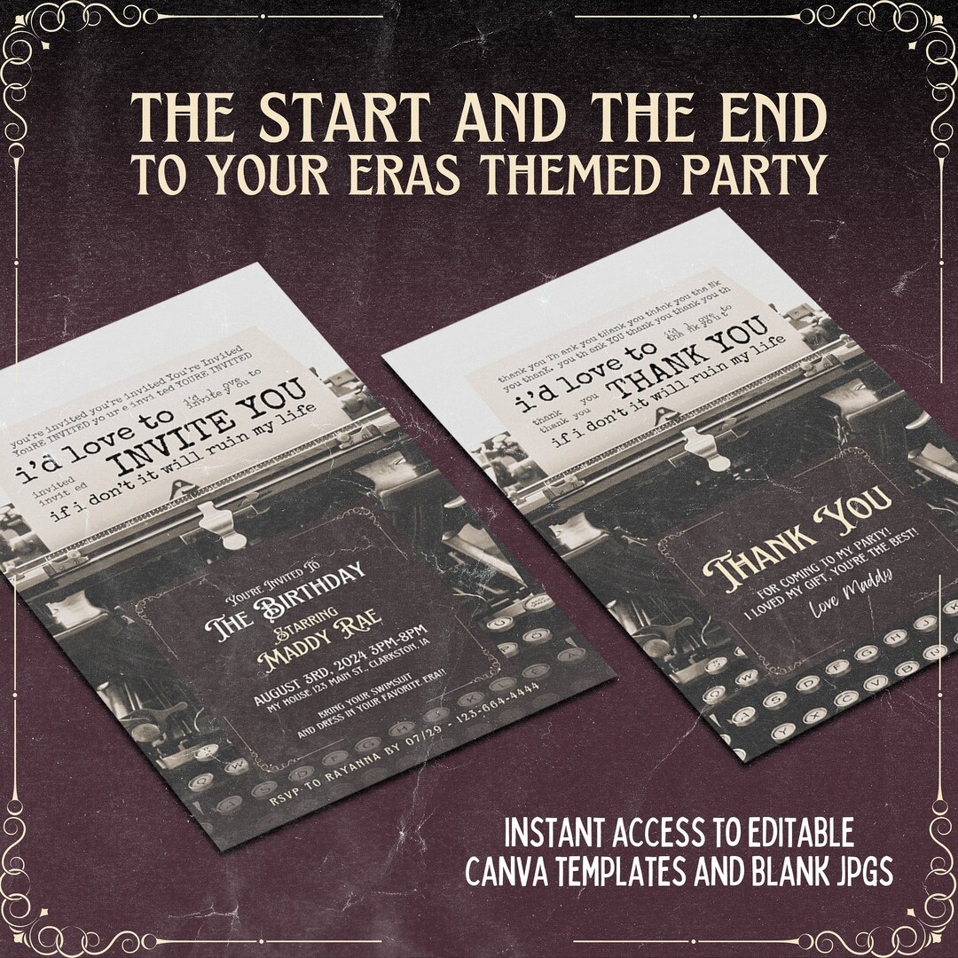 Eras Birthday Invitation Template: Antique Typewriter Theme for Poets ...