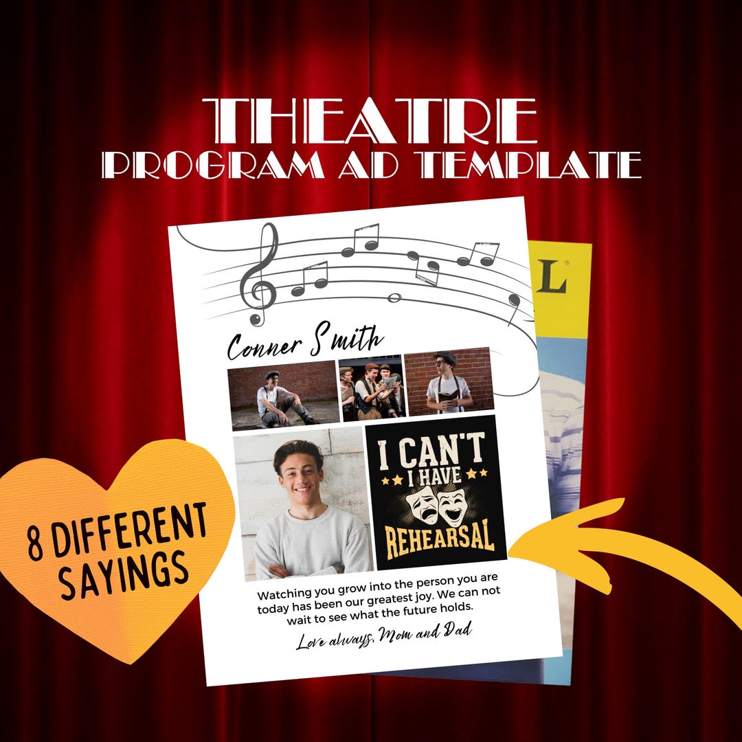 Theatre Playbill Program Ad Template Full Page Yearbook Ad for Playbill ...