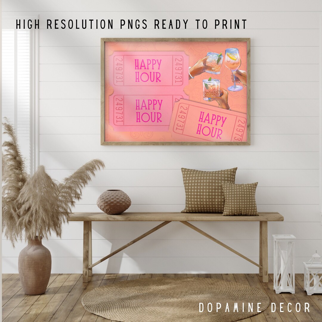 Pink Happy Hour Ticket Poster: Preppy Dorm Decor (digital Download) - Etsy