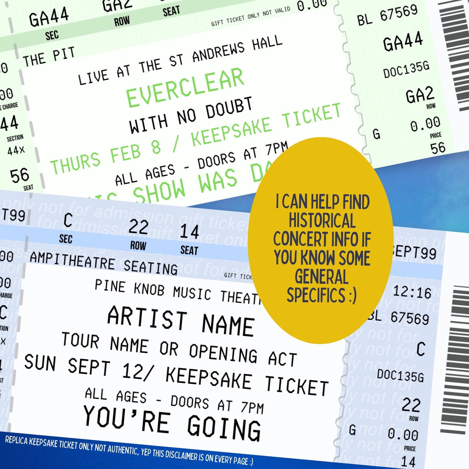 90s Nostalgic Concert Ticket: Personalized Music Gift (digital Download ...