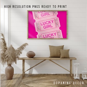 Horizontal Pink Ticket Print Lucky Girl Preppy Wall Art Prints Preppy ...