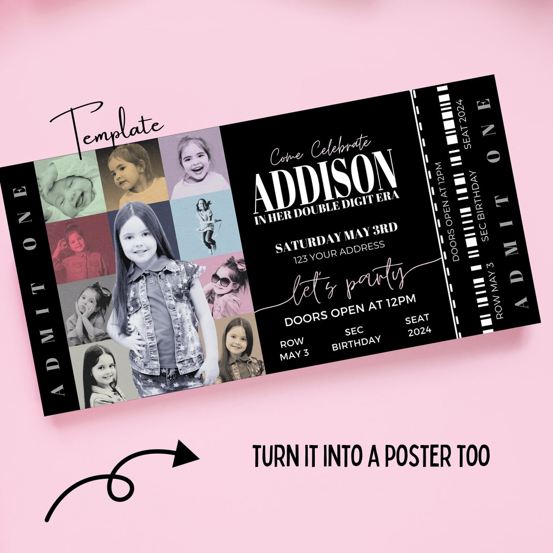 Erastour Ticket Invite: Eras Tour Birthday Party Invitation Double ...