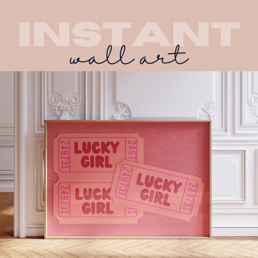 Horizontal Preppy Room Decor Digital Wall Art Prints Lucky Girl Ticket ...