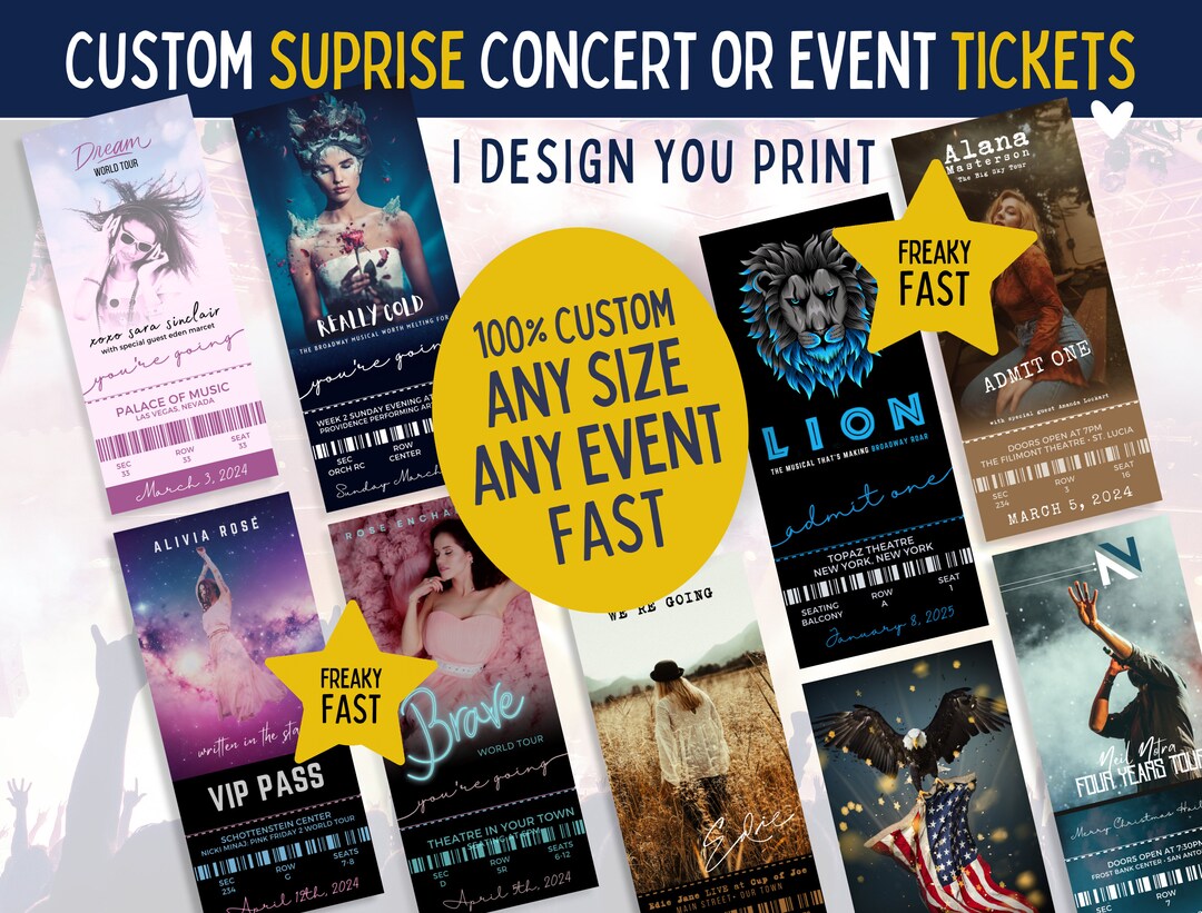 FAST Last Minute Personalized Printable Concert Tickets Fake Concert ...