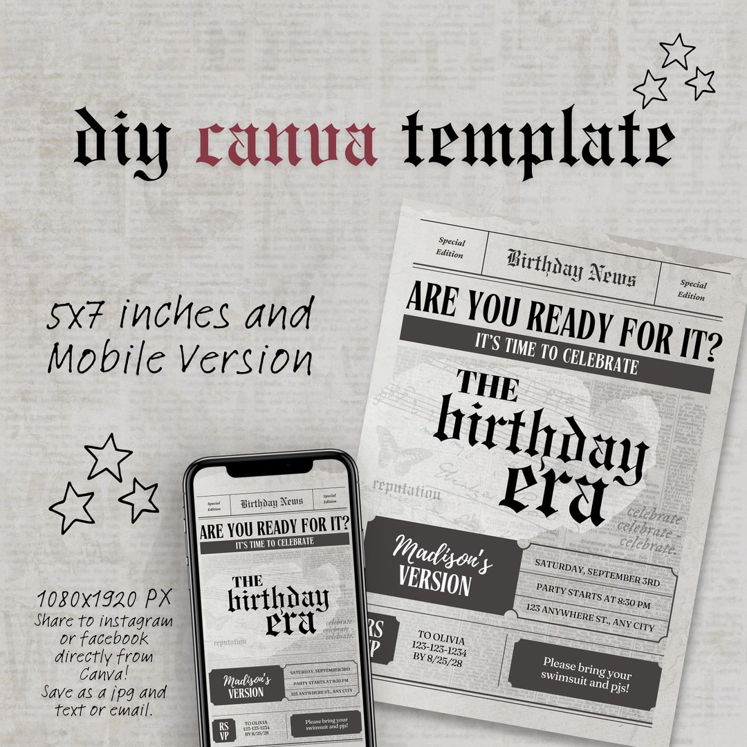 Birthday Era Invitation Template: Reputation Inspired DIY Printable ...