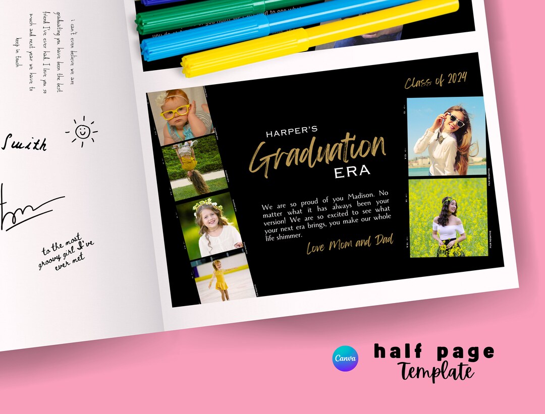 Yearbook Ad Template Personalized School Half Page Program Black Gold ...