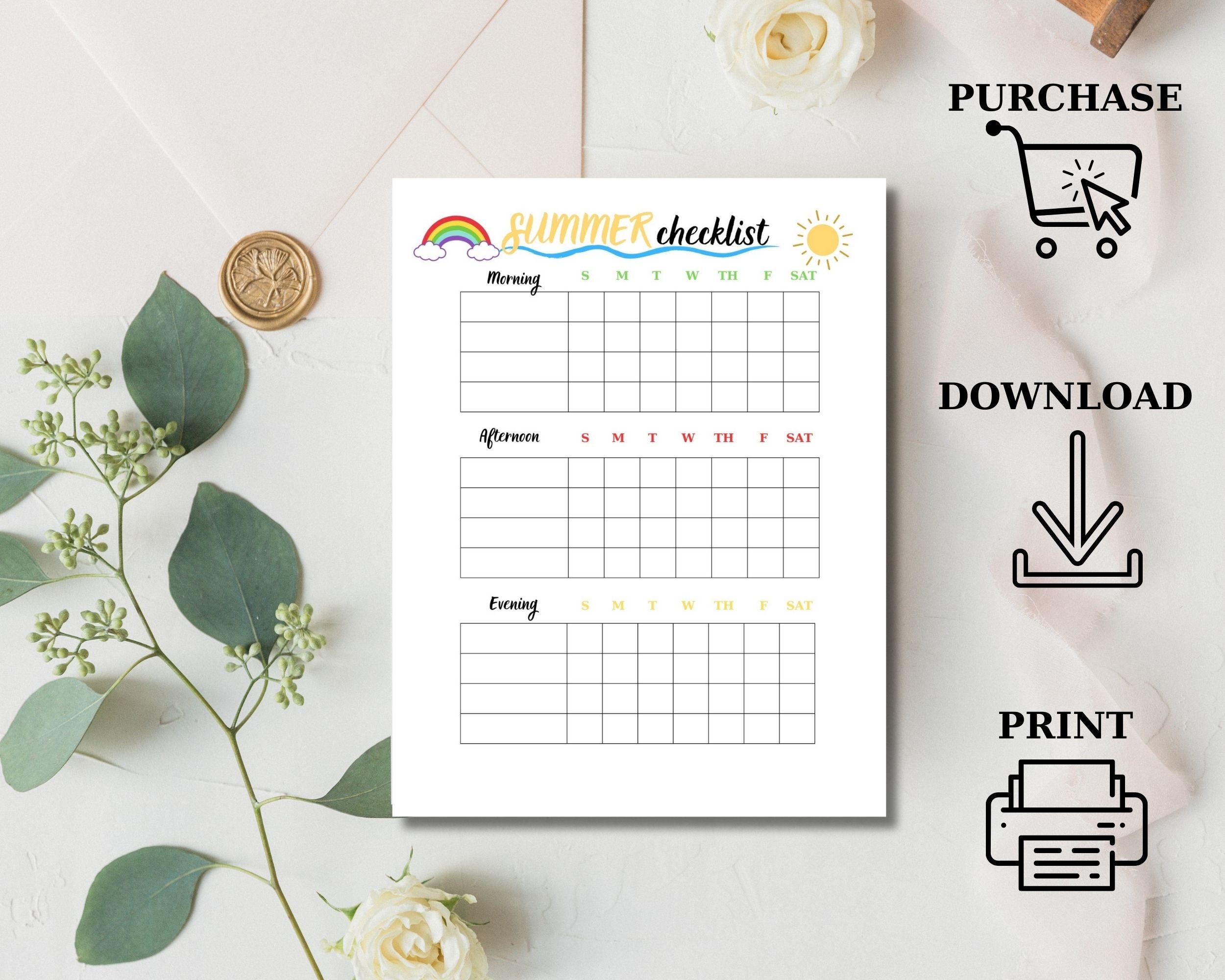 Printable SUMMER Daily Checklist for Kids | Chore Chart for Kids ...
