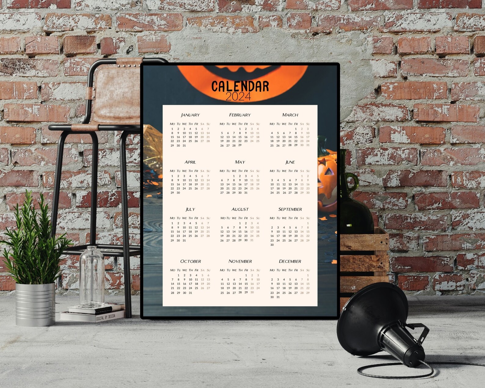 Halloween 2024 Calendar, Printable Watercolor Monthly Calendar 2024, A4 ...