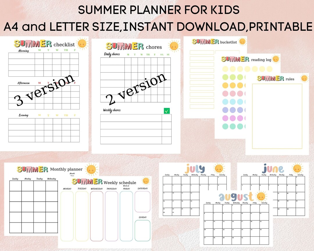 Printable SUMMER Planner for Kids, Checklist for Kids , Chore Chart for ...