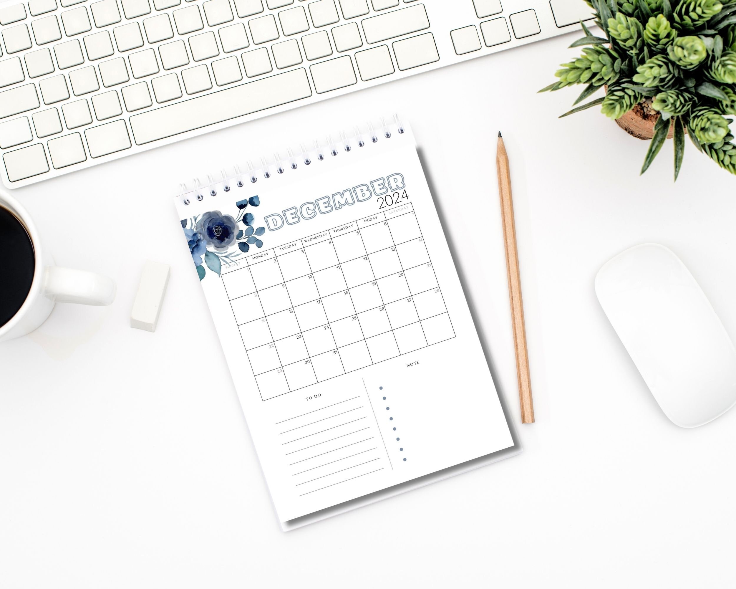 Watercolor Floral Minimalist 2024 Calendar Printable Monthly - Etsy