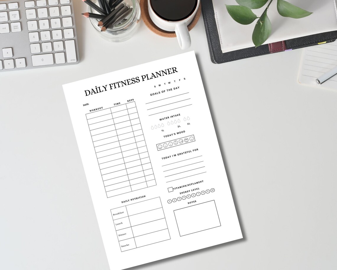 Daily Fitness Planner, Energy Level, Vitamin Intake, Diet Planner ...