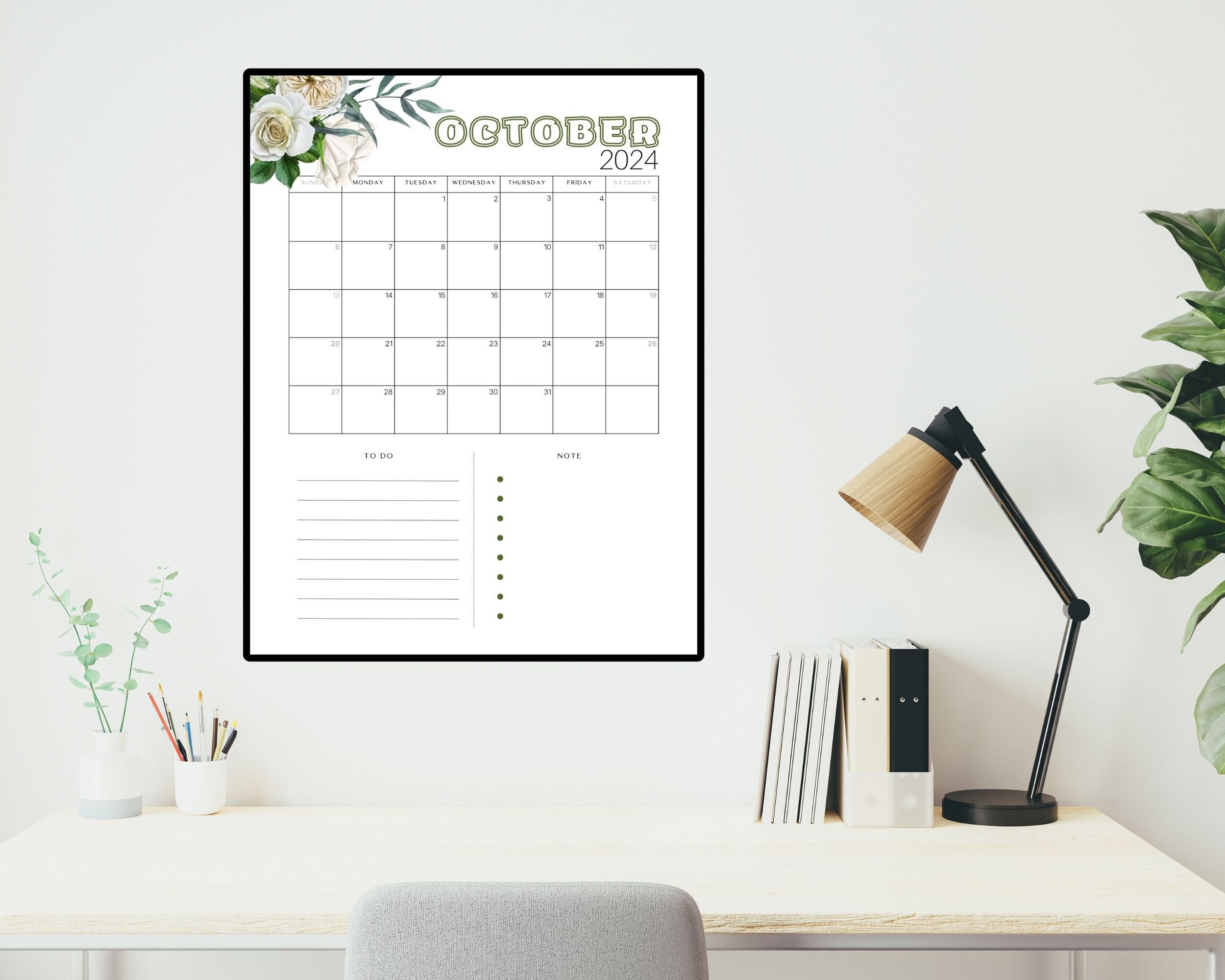 Watercolor Floral Minimalist 2024 Calendar Printable Monthly - Etsy