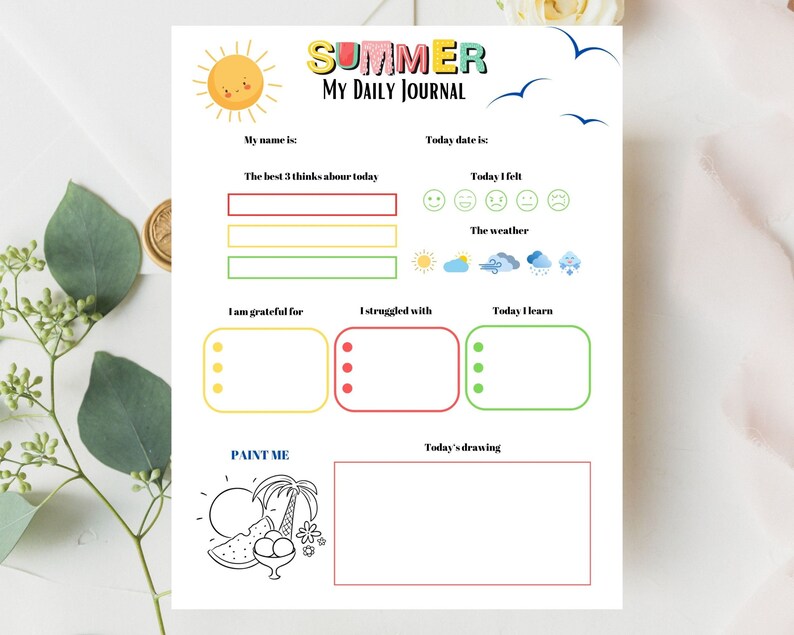 Kids Daily Journal Printable, Kids Diary Printable, Journal for Kids ...