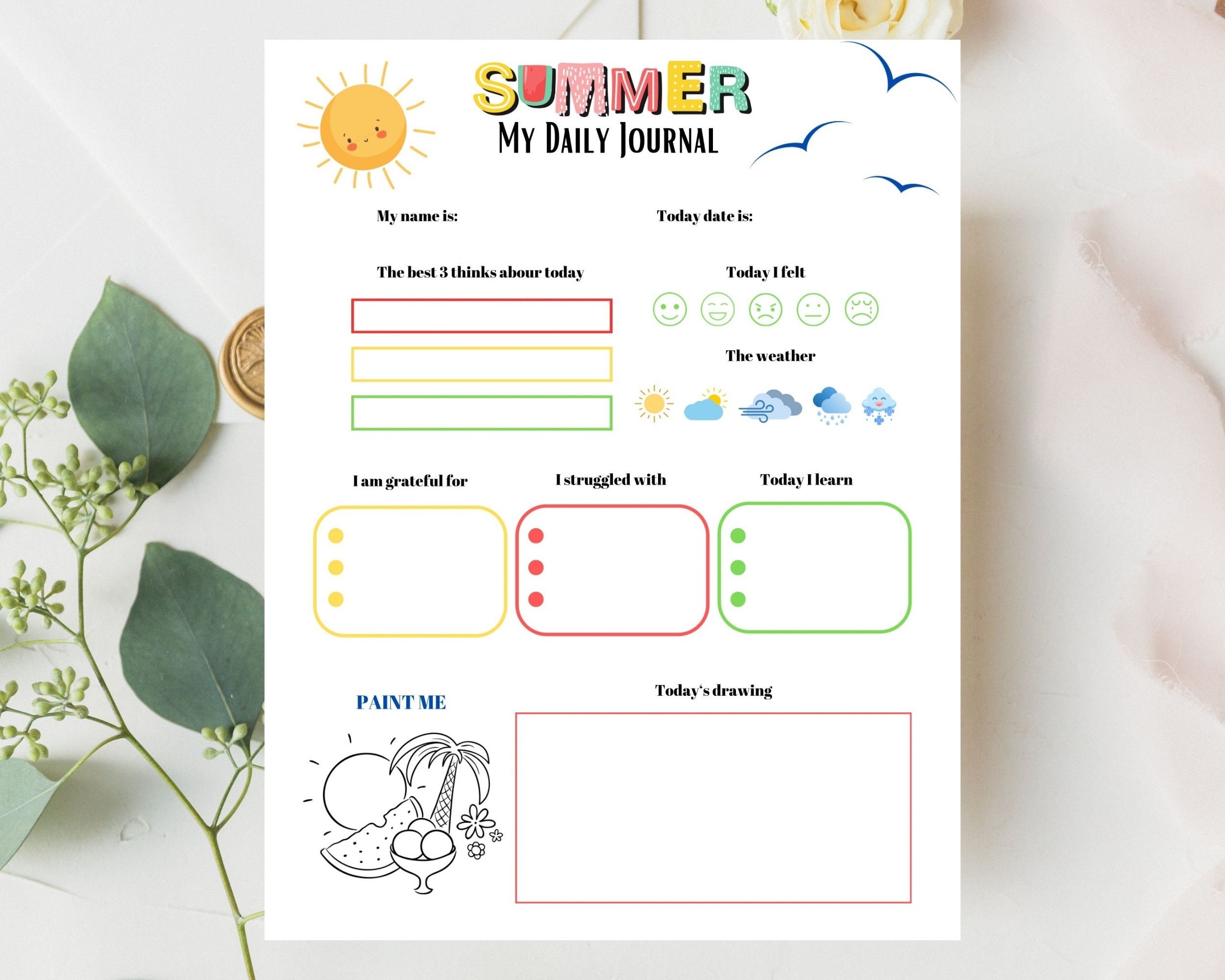 Kids Daily Journal Printable, Kids Diary Printable, Journal for Kids ...