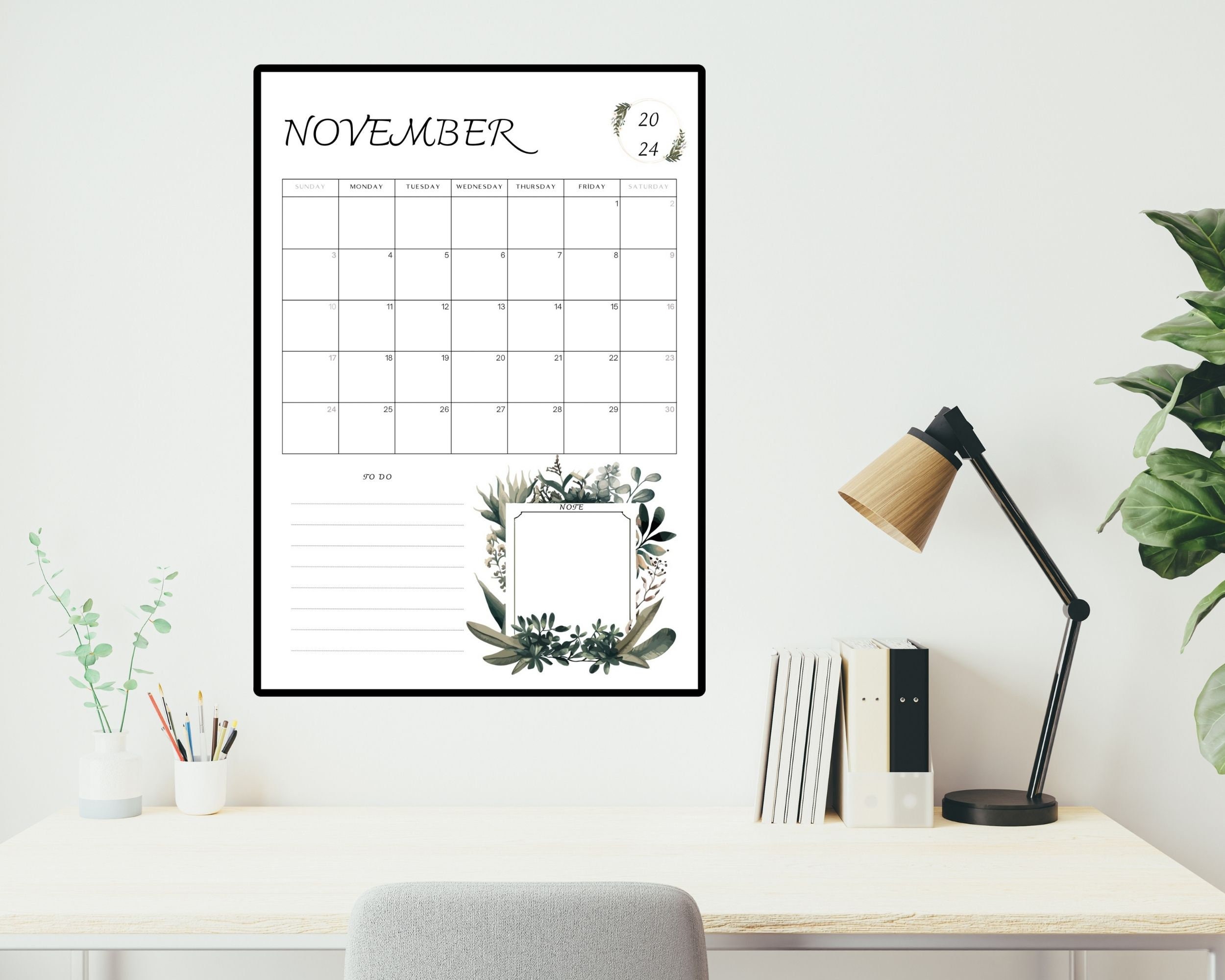 Floral Minimalist 2024 Calendar, Printable Monthly Calendar 2024, A4 ...