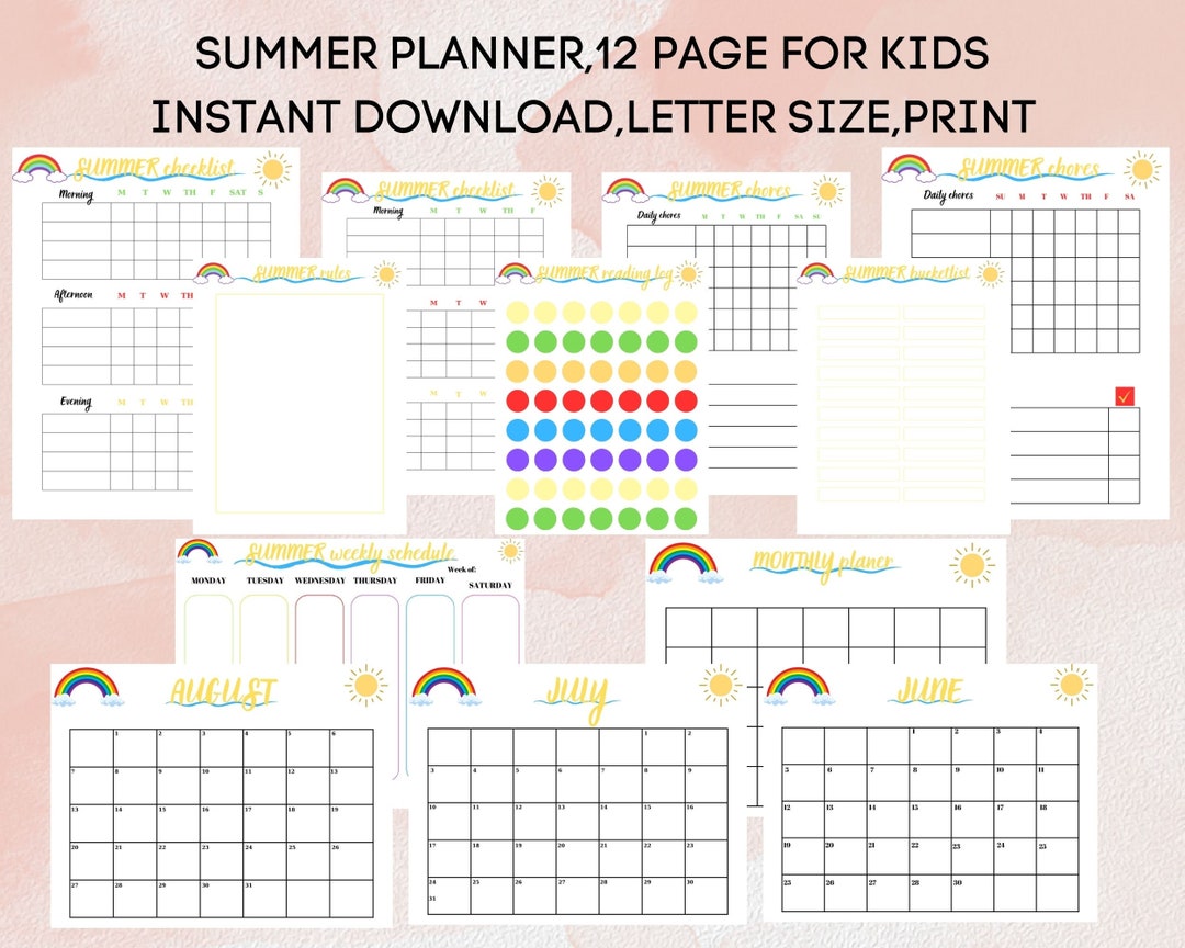 Printable Summer 2023 Planner Bundle,summer Calendar,summer Checklist ...