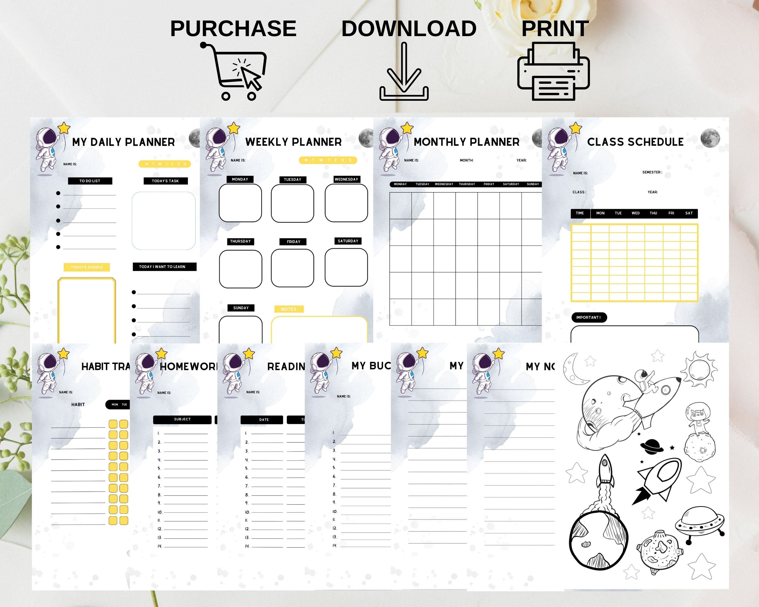 Printable Kids Planner Set, Kids School Planner, Kids Daily Planner ...