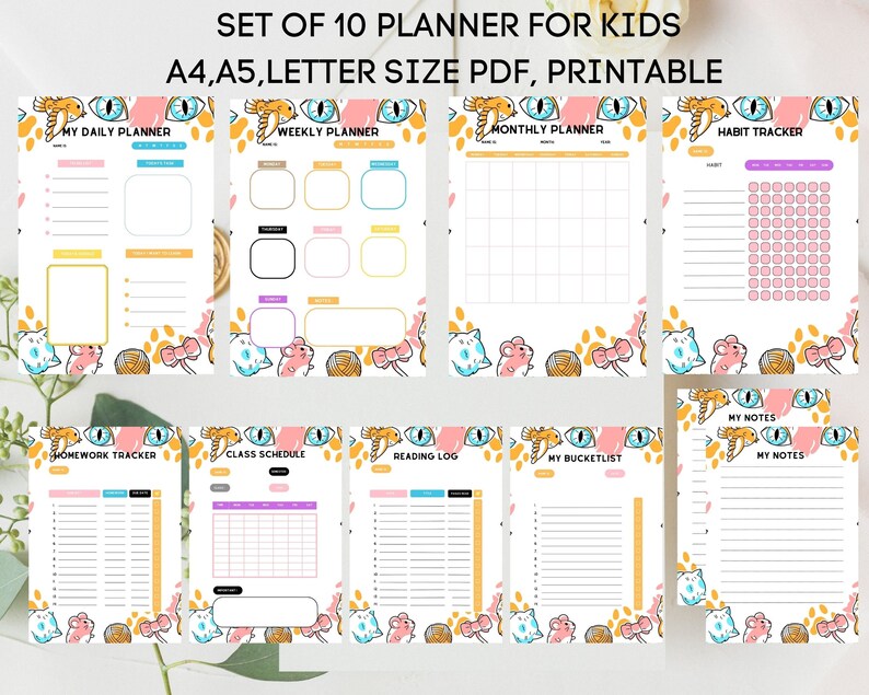 Printable Kids Planner Set, Kids School Planner, Kids Daily Planner ...