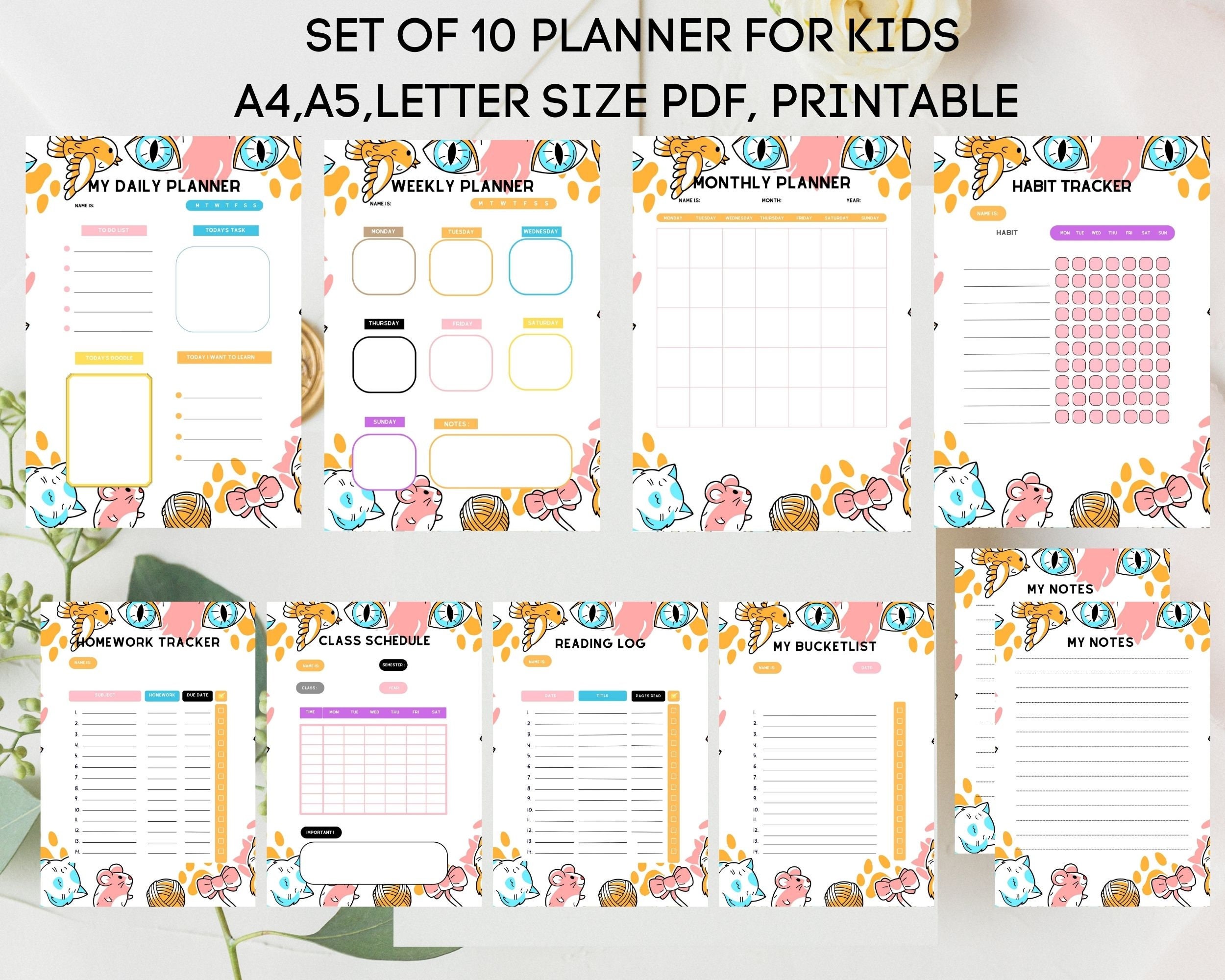Printable Kids Planner Set, Kids School Planner, Kids Daily Planner ...