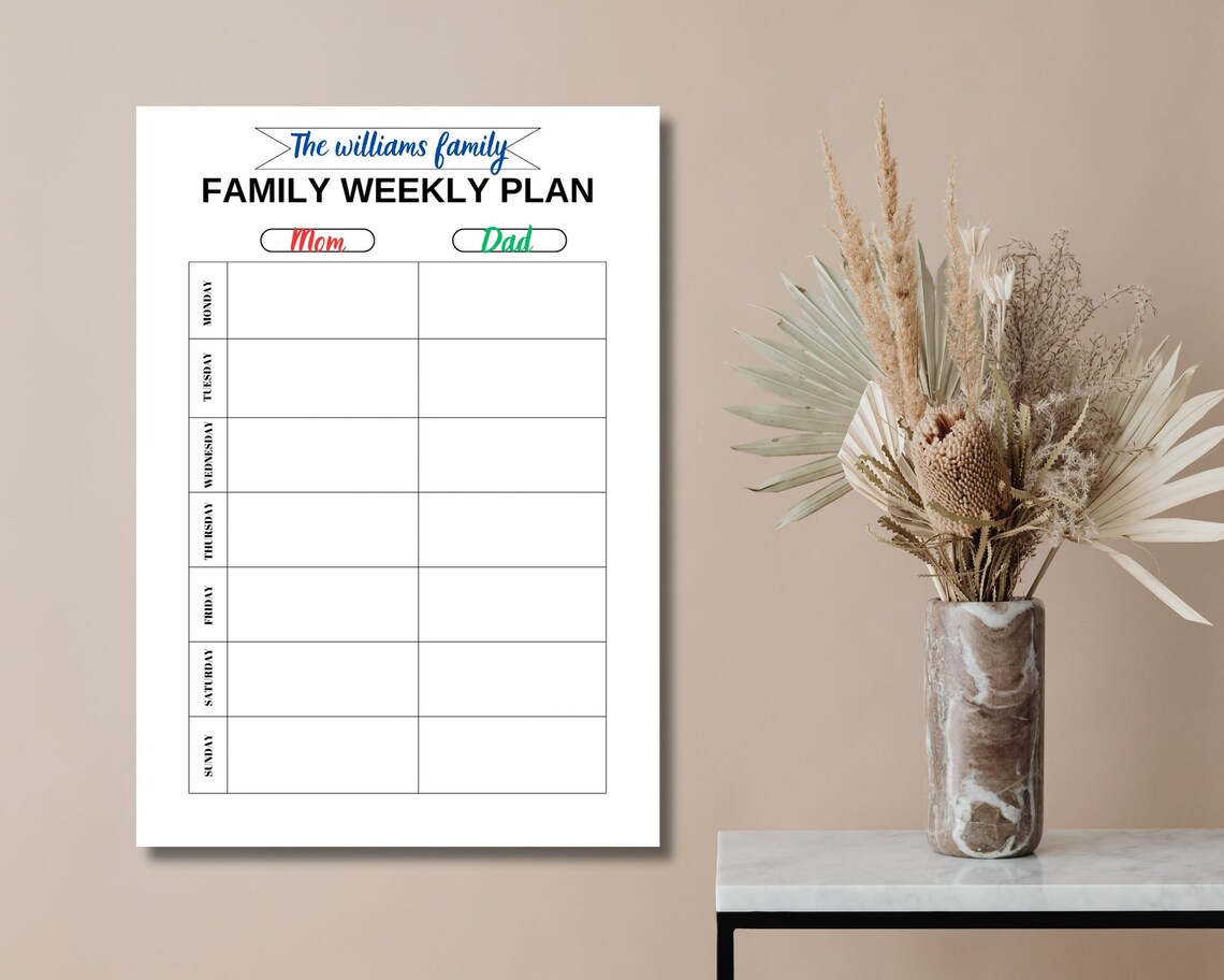 Family Weekly Planner Printable, Family Schedule, Family Organizer ...