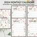 Watercolor Floral Minimalist 2024 Calendar, Printable Monthly Calendar ...