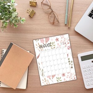 Watercolor Floral Minimalist 2024 Calendar, Printable Monthly Calendar ...