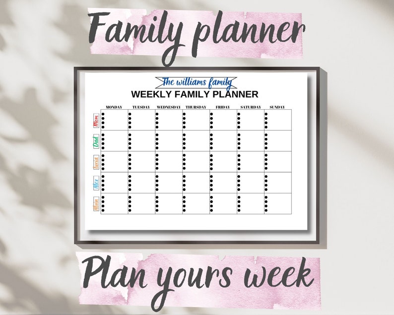 Family Weekly Planner Printable, Family Schedule, Family Organizer ...