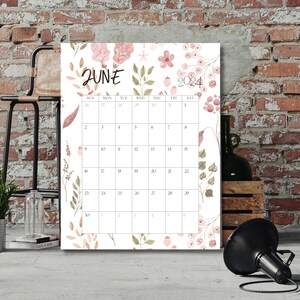Watercolor Floral Minimalist 2024 Calendar, Printable Monthly Calendar ...