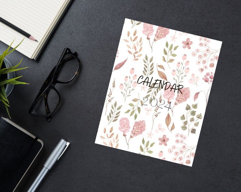 Watercolor Floral Minimalist 2024 Calendar, Printable Monthly Calendar ...
