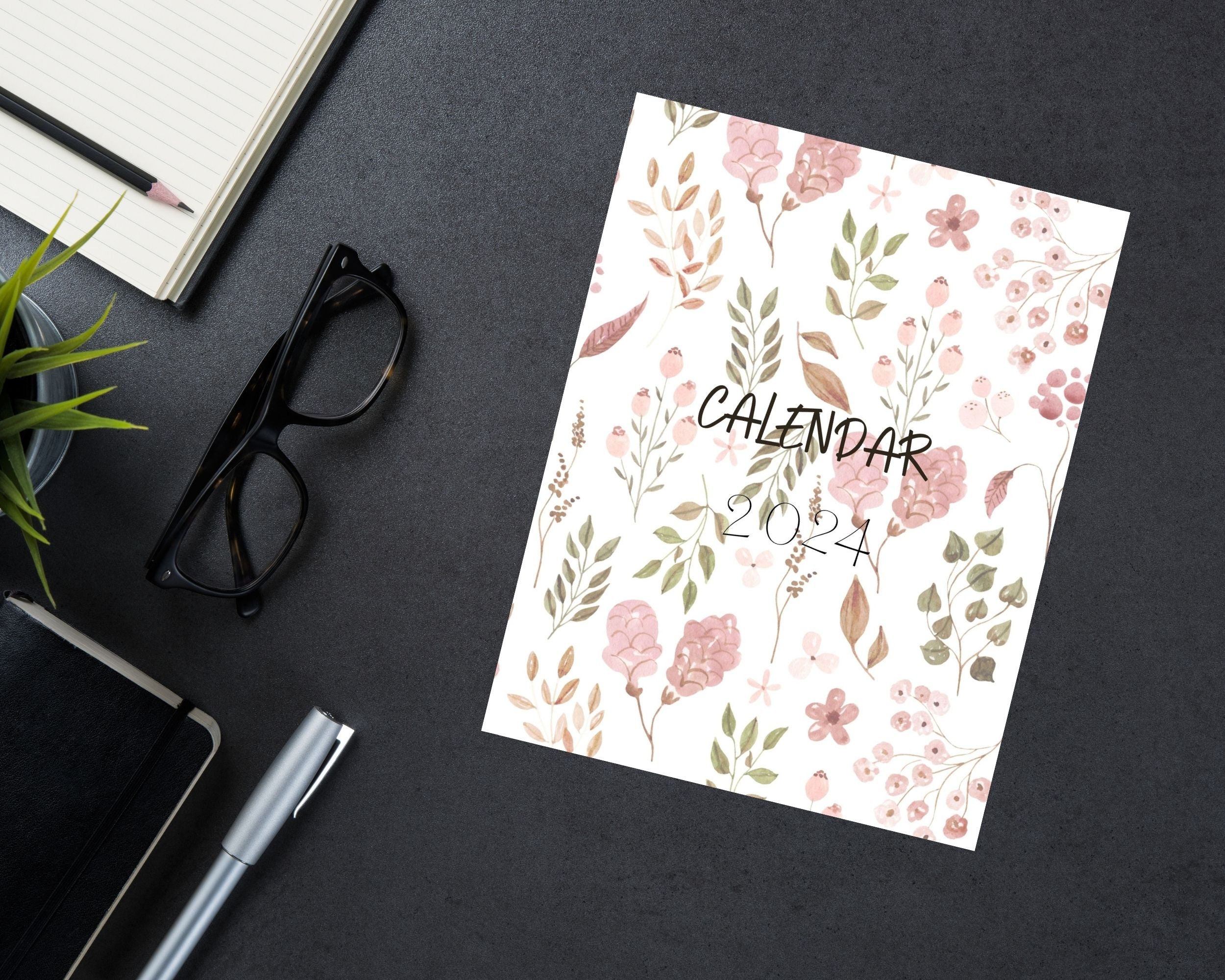 Watercolor Floral Minimalist 2024 Calendar, Printable Monthly Calendar ...