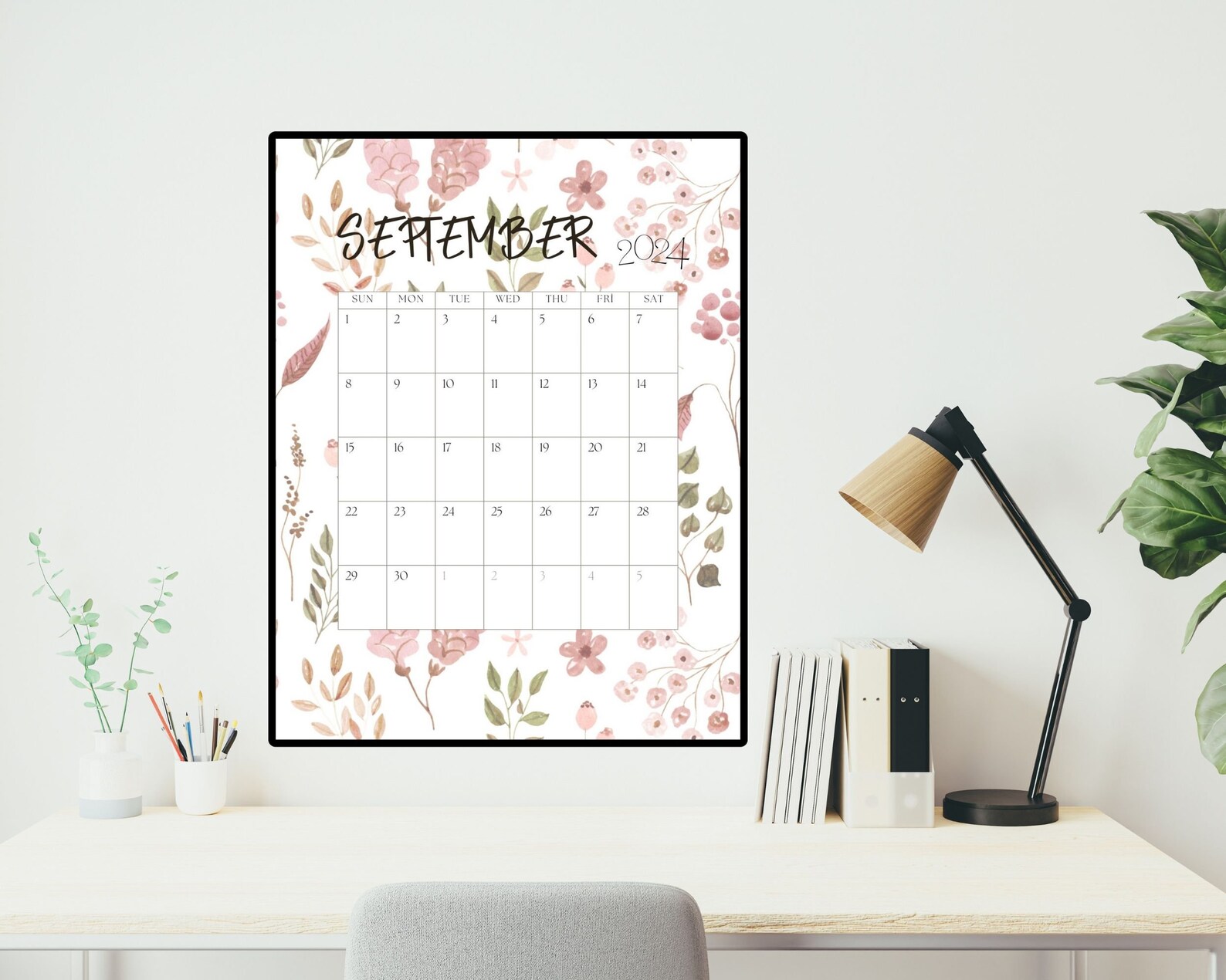 Watercolor Floral Minimalist 2024 Calendar, Printable Monthly Calendar ...