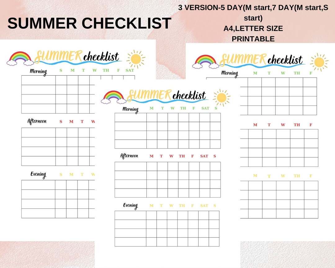 Printable SUMMER Daily Checklist for Kids | Chore Chart for Kids ...
