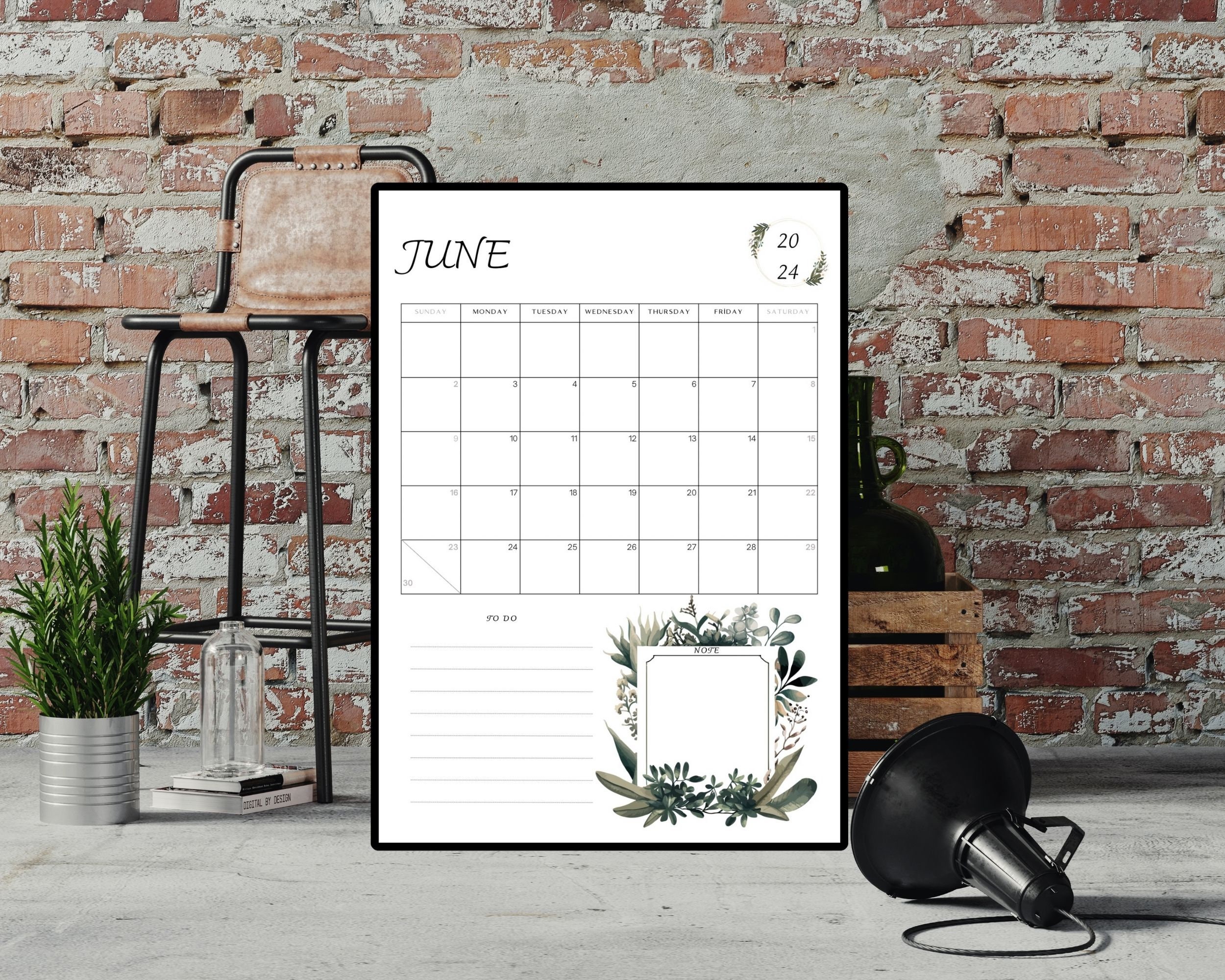 Floral Minimalist 2024 Calendar, Printable Monthly Calendar 2024, A4 ...