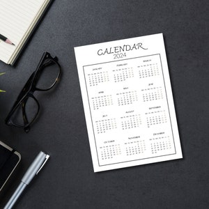 Floral Minimalist 2024 Calendar, Printable Monthly Calendar 2024, A4 ...