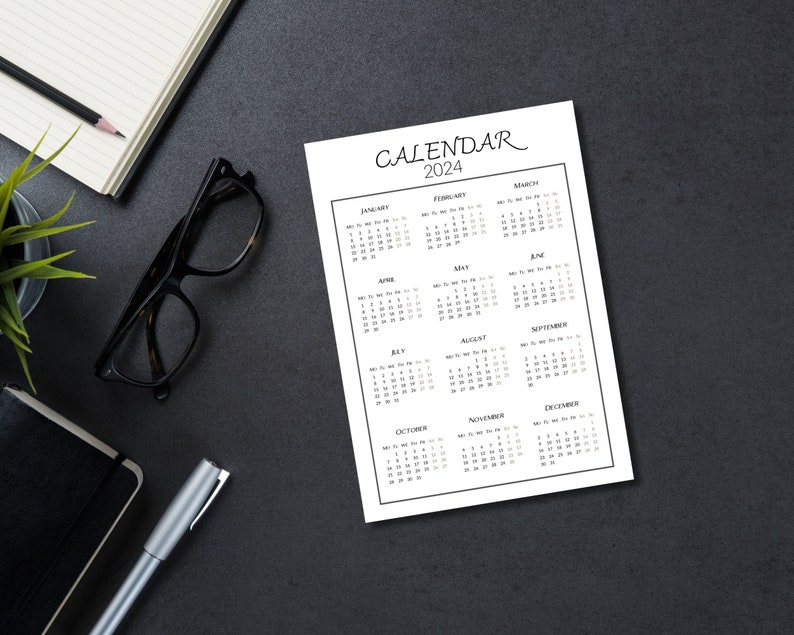 Floral Minimalist 2024 Calendar, Printable Monthly Calendar 2024, A4 ...