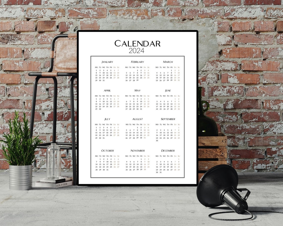 Watercolor Floral Minimalist 2024 Calendar Printable Monthly - Etsy