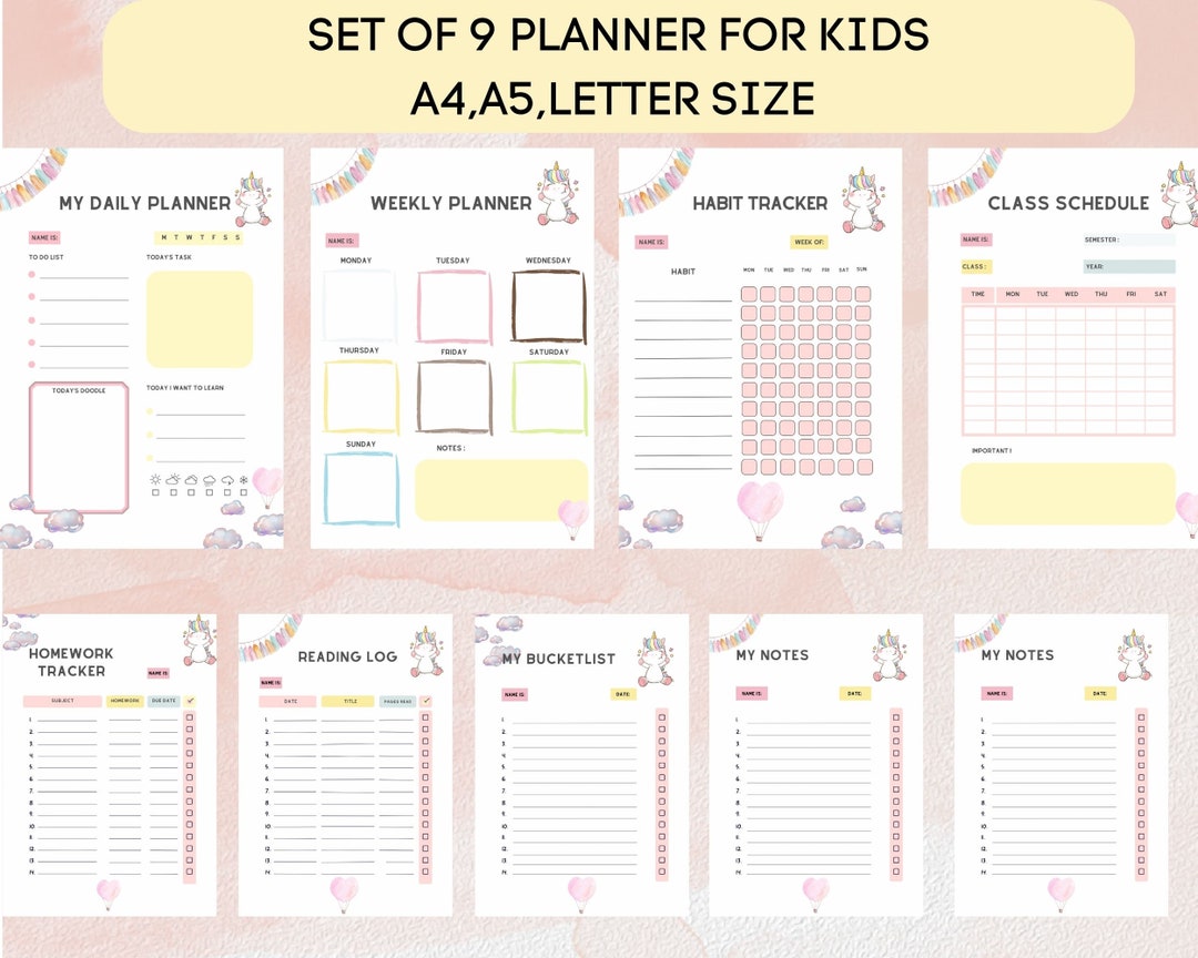 Kids Planner Set, Kids School Planner, Kids Daily Planner, Kids Weekly ...