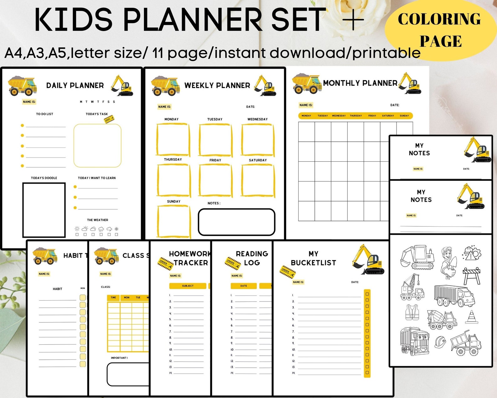 Printable Kids Planner Set, Kids School Planner, Kids Daily Planner ...