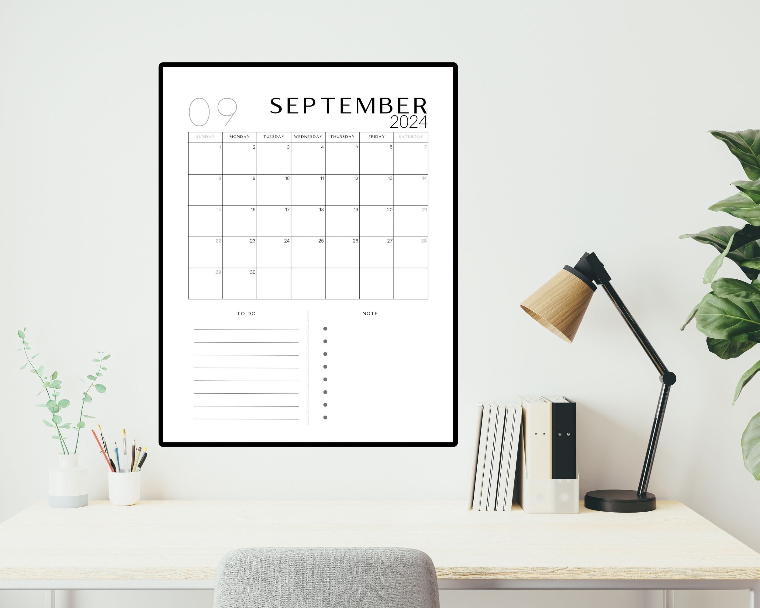 Minimalist 2024 Calendar, Printable Monthly Calendar 2024, A4, A3 ...