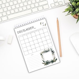 Floral Minimalist 2024 Calendar, Printable Monthly Calendar 2024, A4 ...