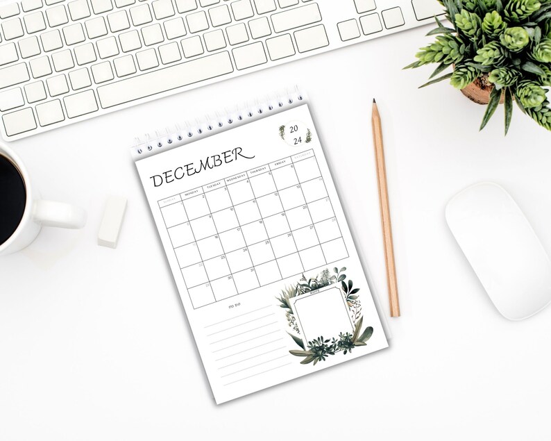 Floral Minimalist 2024 Calendar, Printable Monthly Calendar 2024, A4 ...