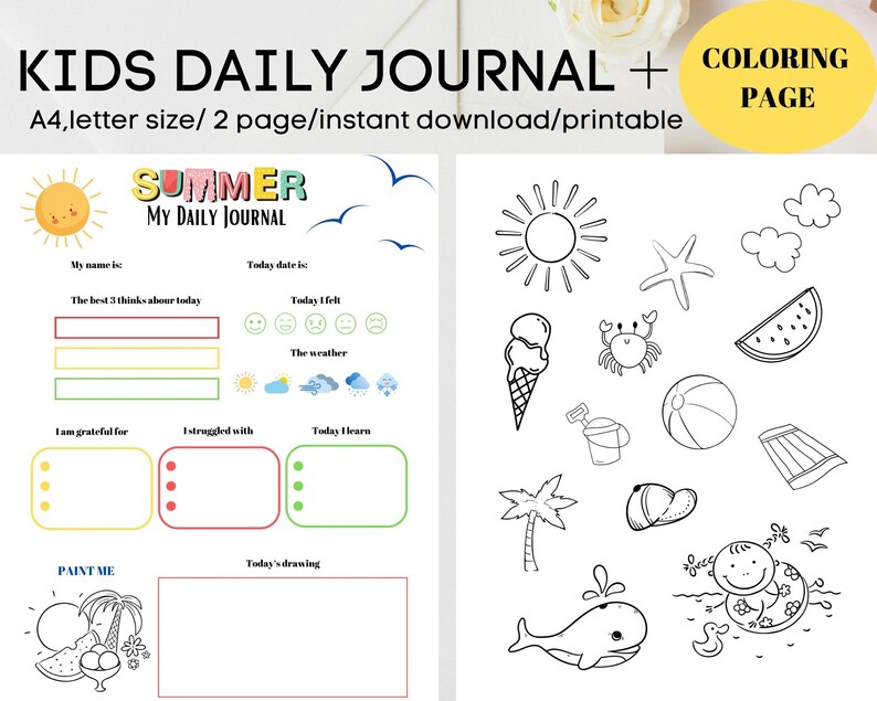 Kids Daily Journal Printable, Kids Diary Printable, Journal for Kids ...