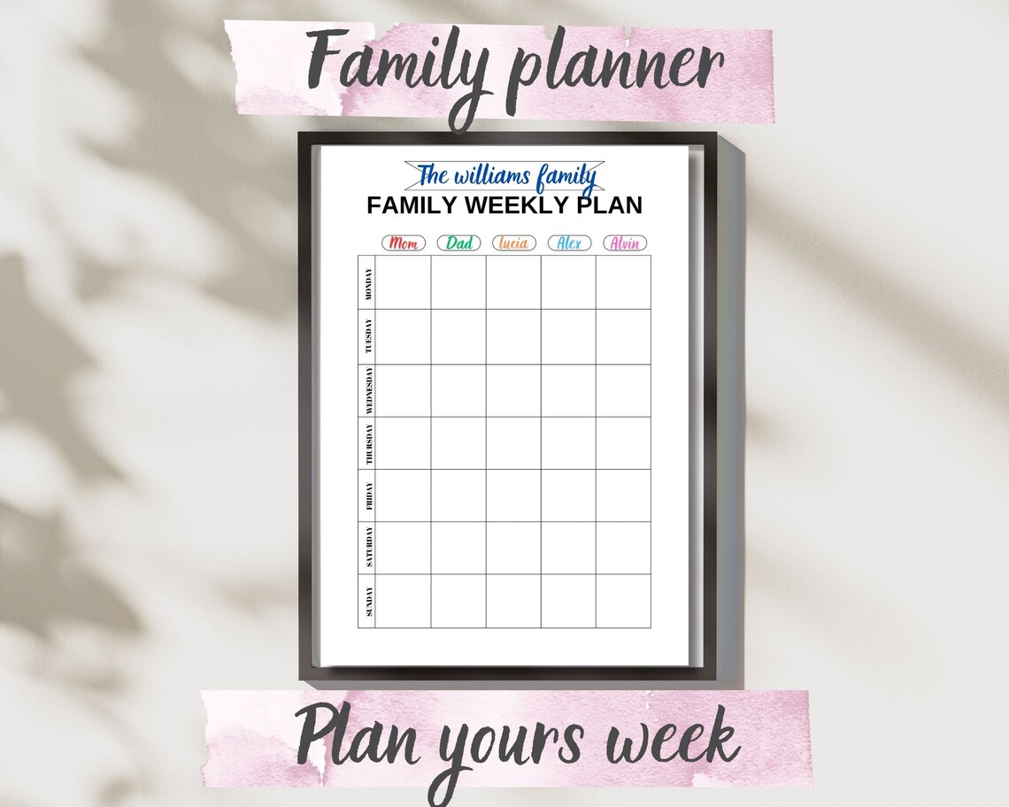 Family Weekly Planner Printable, Family Schedule, Family Organizer ...