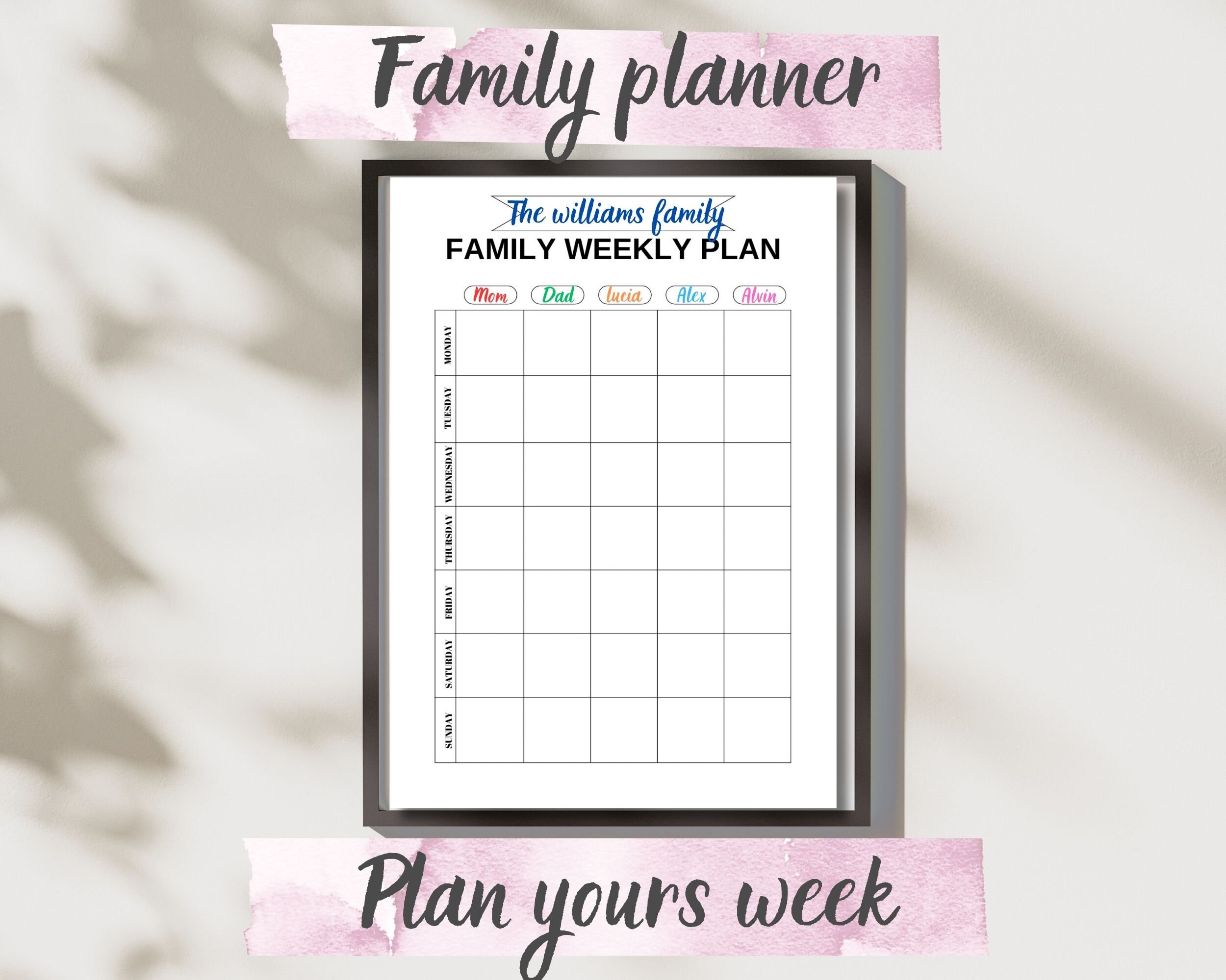 Family Weekly Planner Printable, Family Schedule, Family Organizer ...