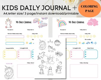 Kids Daily Journal Printable, Kids Diary Printable, Journal for Kids ...